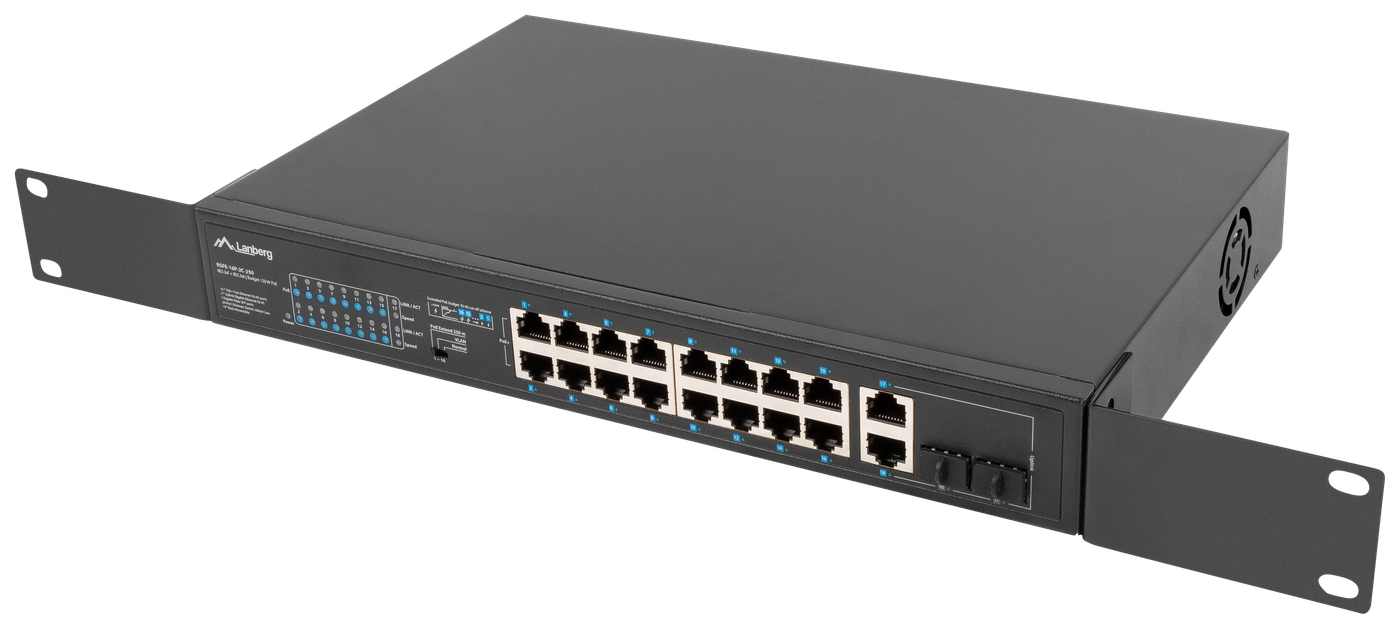 SWITCH LANBERG 16X 100MB POE+/2X COMBO NIEZARZĄDZALNY RACK 19” GIGABIT ...